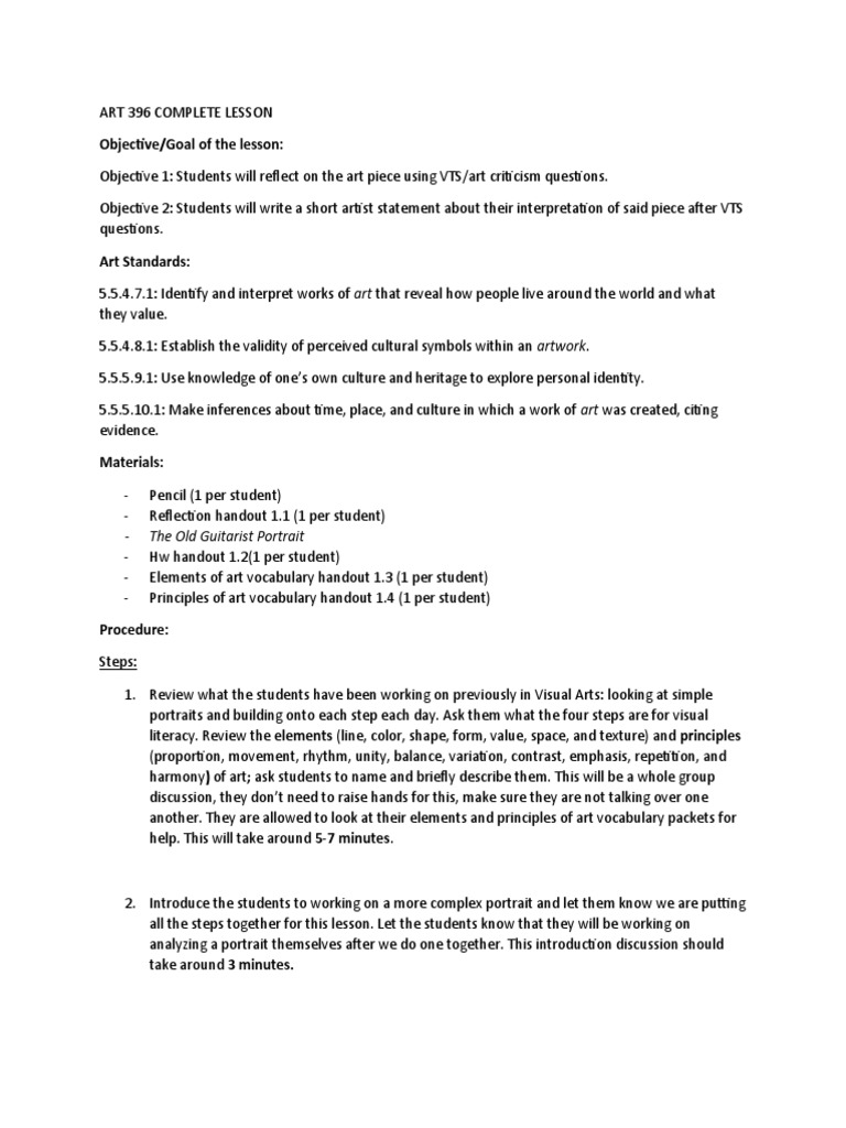 Vts Lesson Plan | PDF | Literacy | Paintings