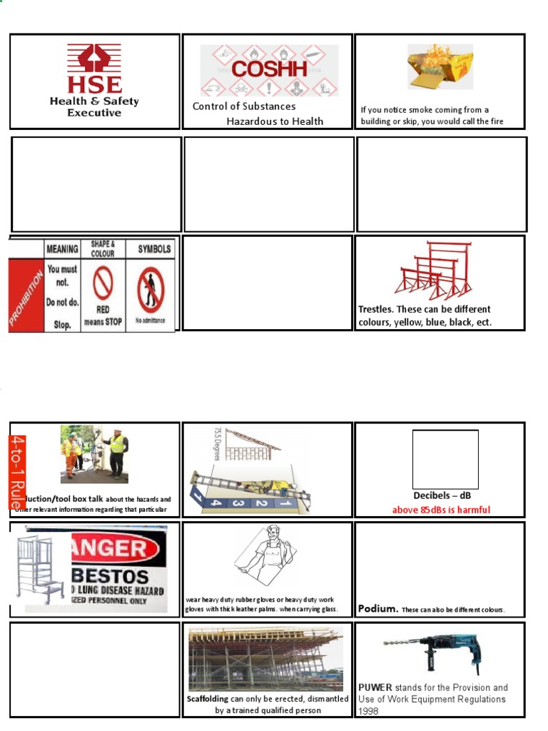 Health and Safety Prompt Cards | PDF | Occupational Safety And Health ...