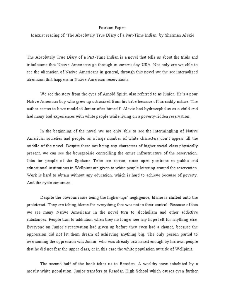 Marxist reading of ‘The Absolutely True Diary of a Part-Time Indian’ by ...