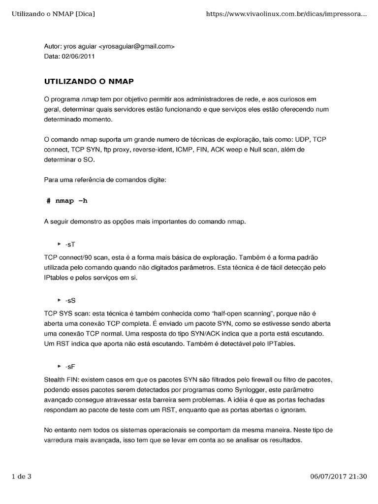Tutorial - Utilizando o NMAP | PDF