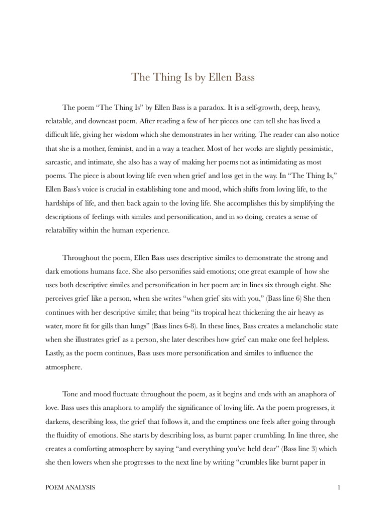 The Thing Is Ellen Bass | PDF | Grief | Emotions