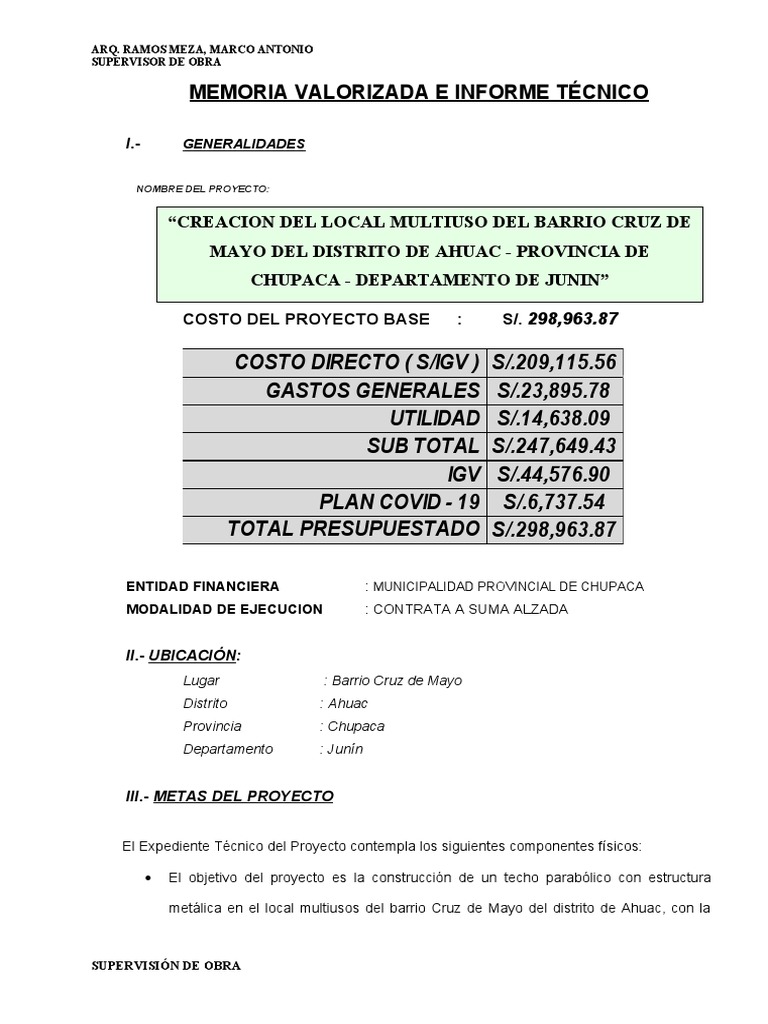 5 Memoria Valorizada | PDF | Bienes raíces | Elementos arquitectónicos