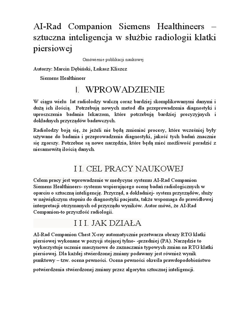 AI-Rad Companion Siemens Healthineers - Sztuczna Inteligencja W Służbie ...