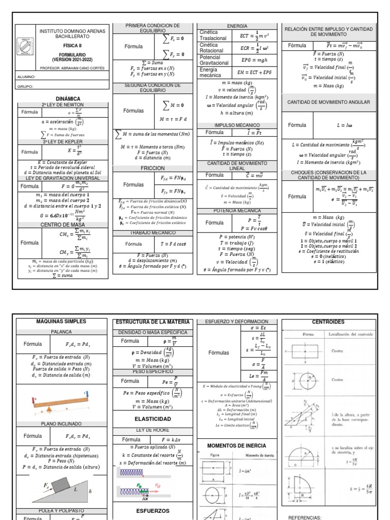FORMULARIO Cinemática | PDF | Energía cinética | Mecánica de Medios Continuos