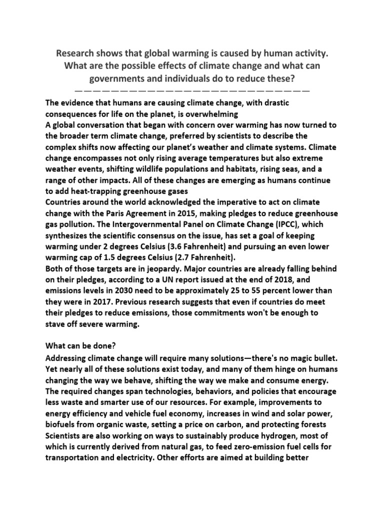 Human-Caused Climate Change Solutions | PDF | Climate Change | Environment