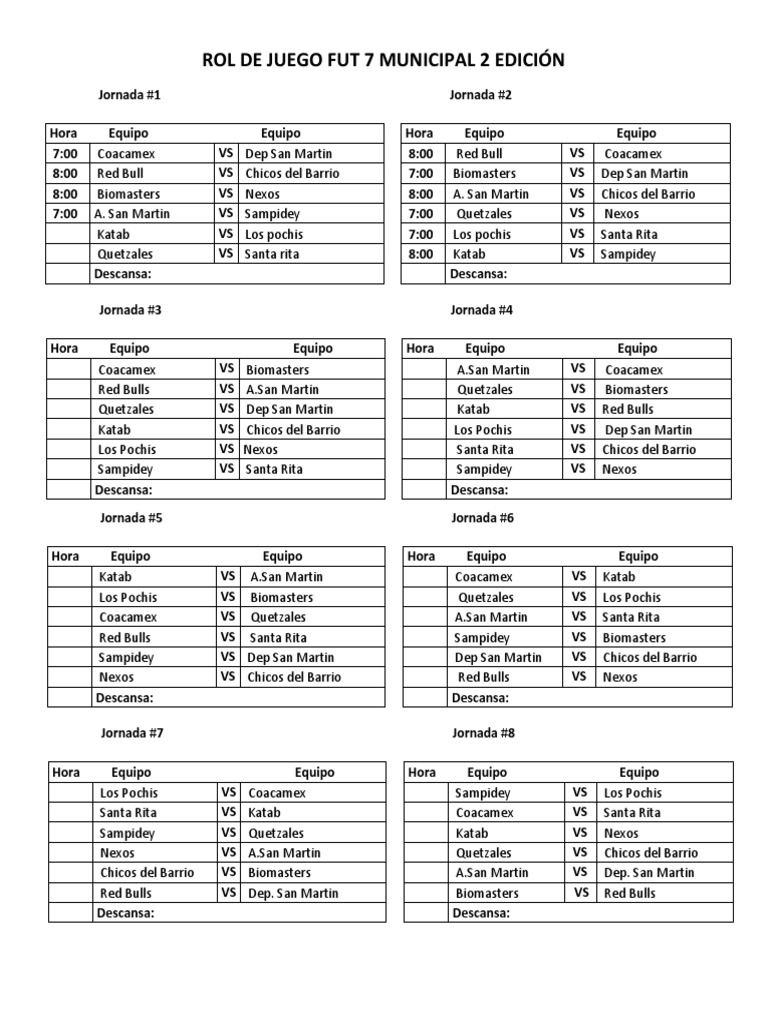 Rol de Juego Fut 7 Municipal | PDF