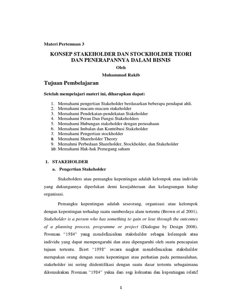 Pert 3 Konsep Stakeholder Dan Stockholder Teori | PDF
