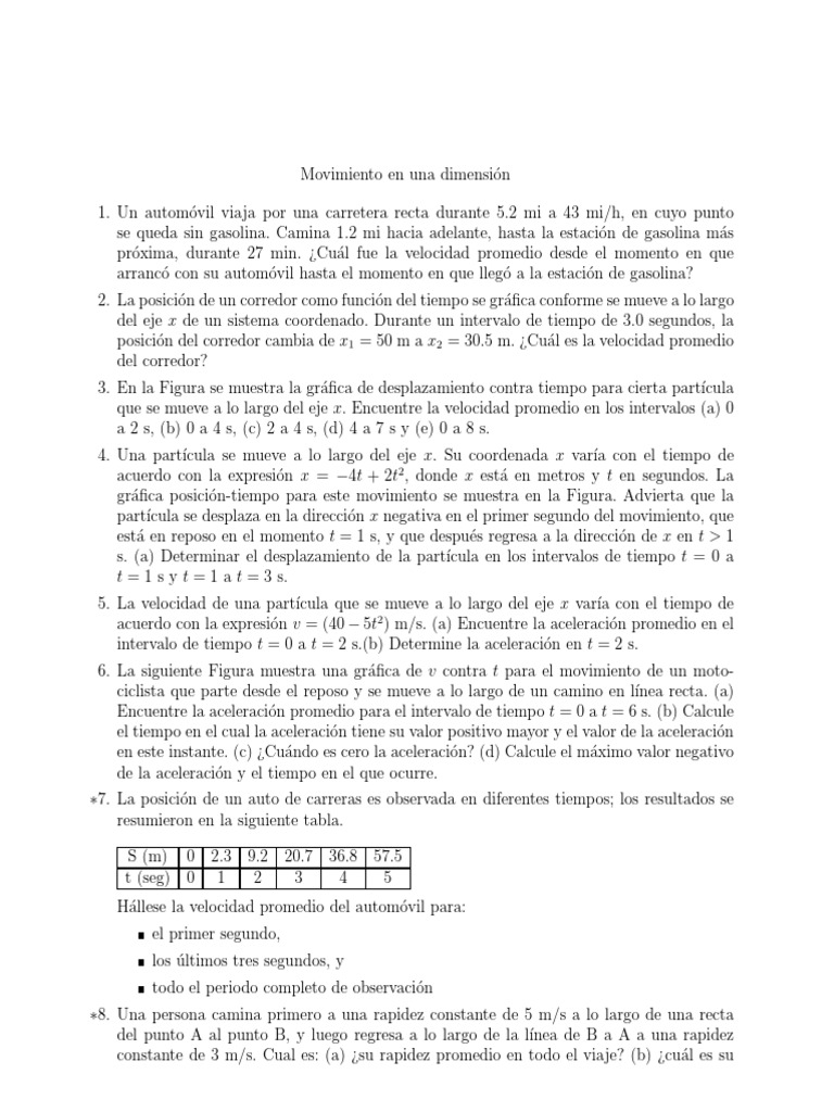 Ejerciciosunadimension X | PDF | Aceleración | Velocidad