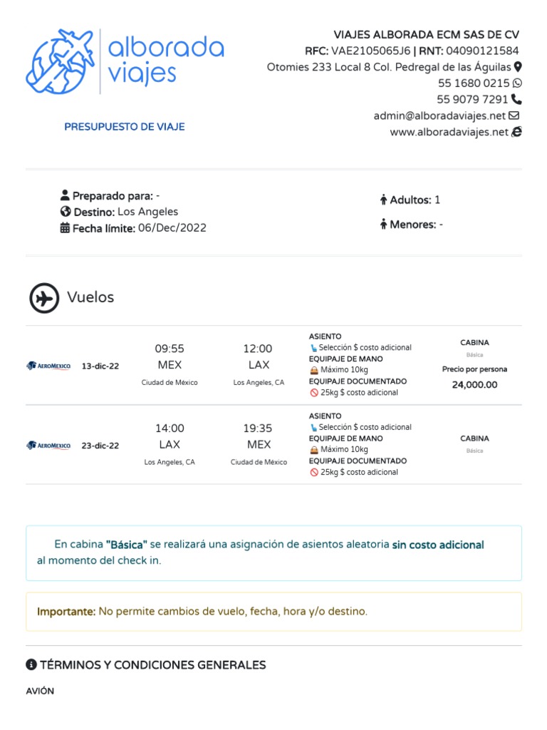 Cotizacion Vuelos Ciudad de México - Los Angeles- - Ciudad de México AM | PDF | Aeropuerto ...