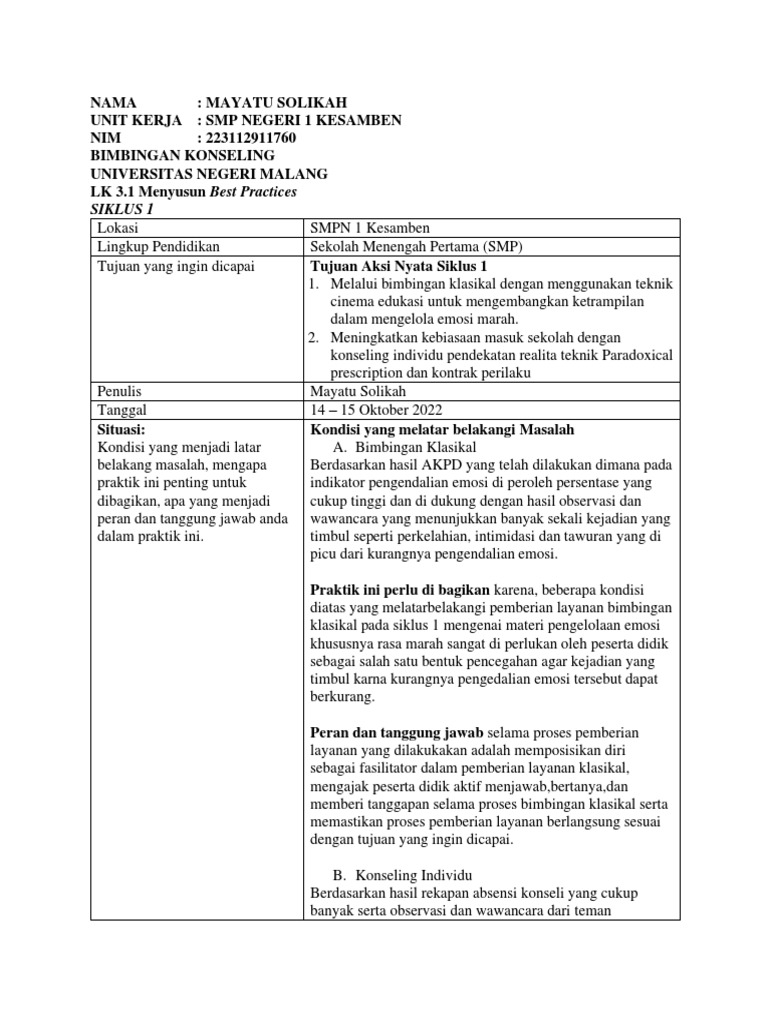 Menyusun Best Practice PPG Bimbingan Dan Konseling | PDF