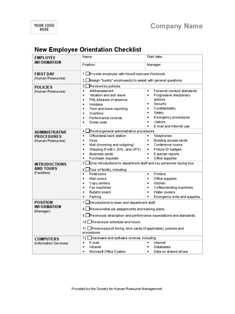 New Employee Orientation Checklist Form | PDF | Human Resources | Internet