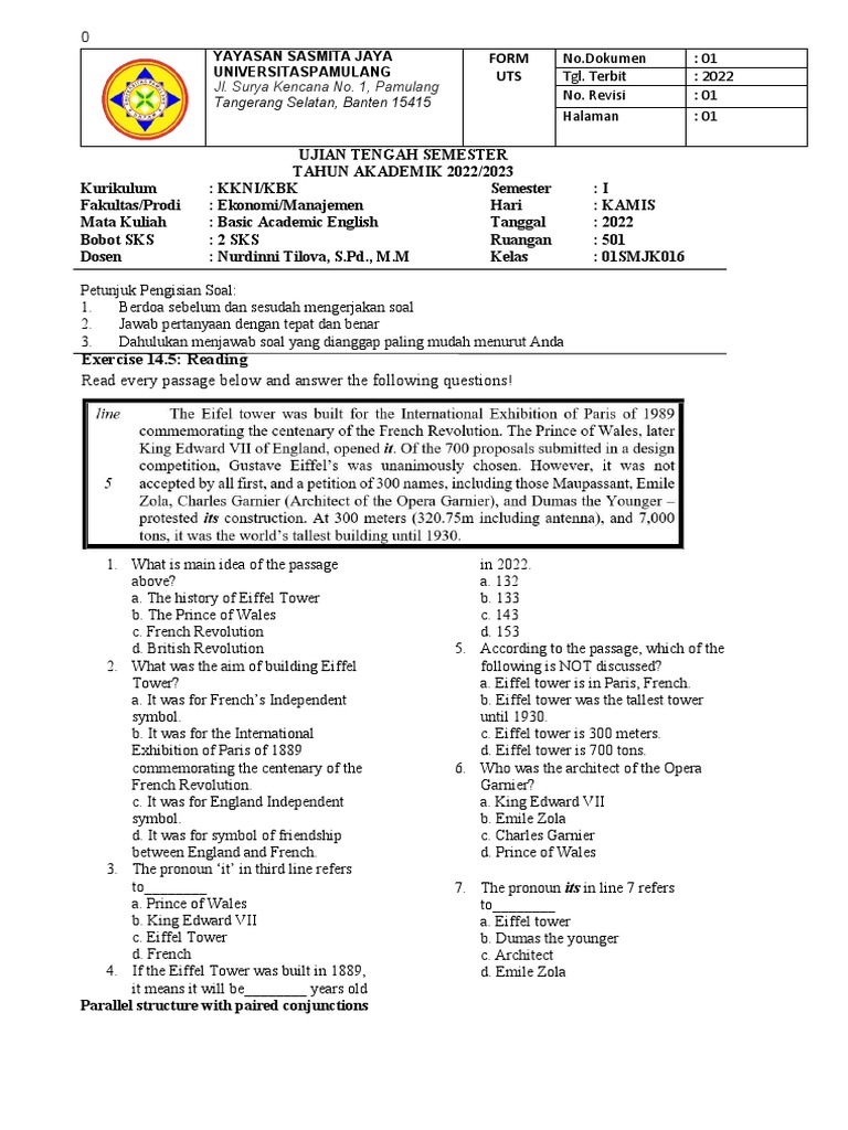 Uts Basic Academic English Sabtu Pdf Linguistics Syntax