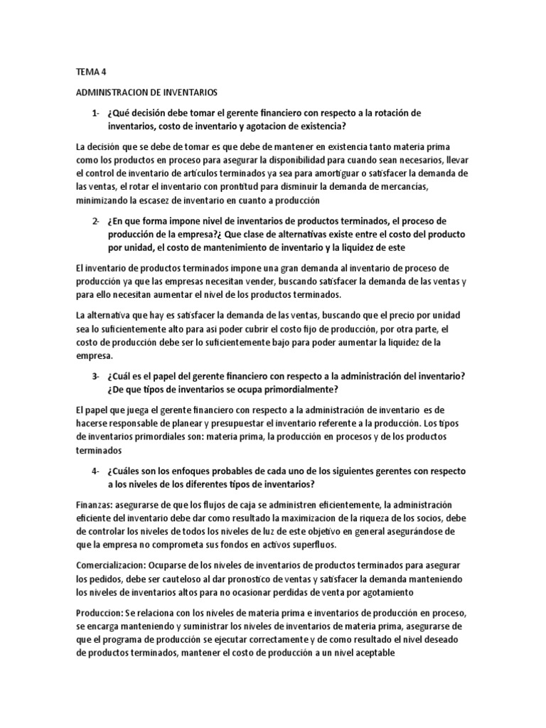 TEMA 4 Practica 4 | PDF | Inventario | Tasas de interés