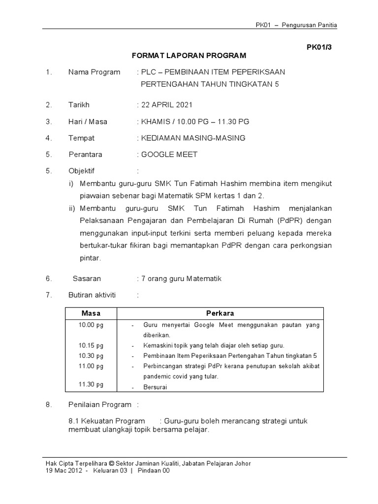Laporan PLC (Pembinaan Item PPT T5 2021) | PDF