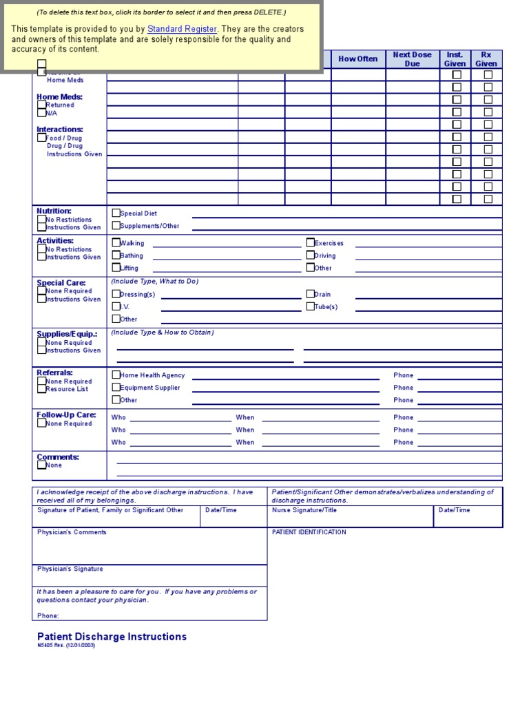 Patient Discharge Instructions Form | PDF | Patient | Dose (Biochemistry)