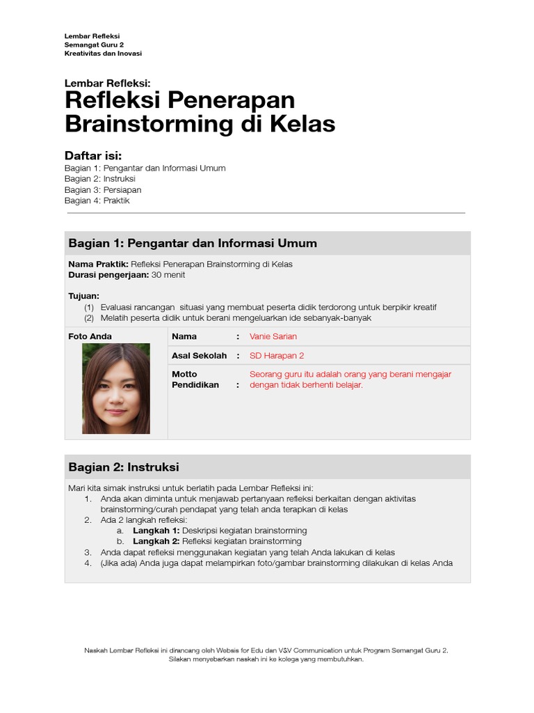 Refleksi Penerapan Brainstorming Kelas | PDF | Karier & Perkembangan