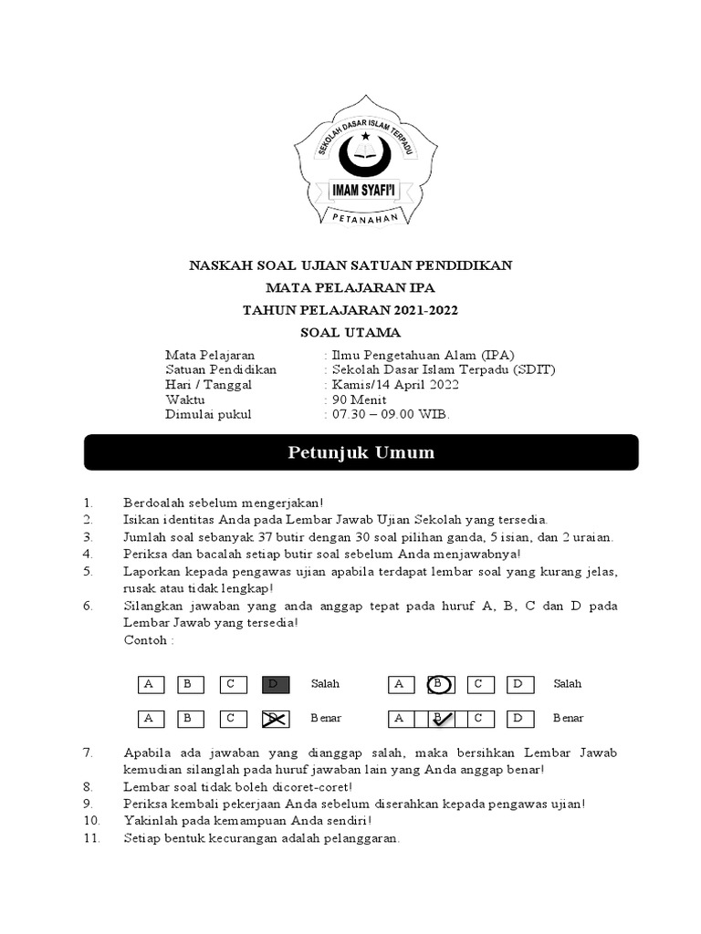 Naskah Soal Ujian Sekolah Ipa | PDF