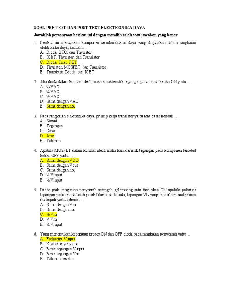 Soal Pre Test Dan Post Test Elektronika Daya | PDF