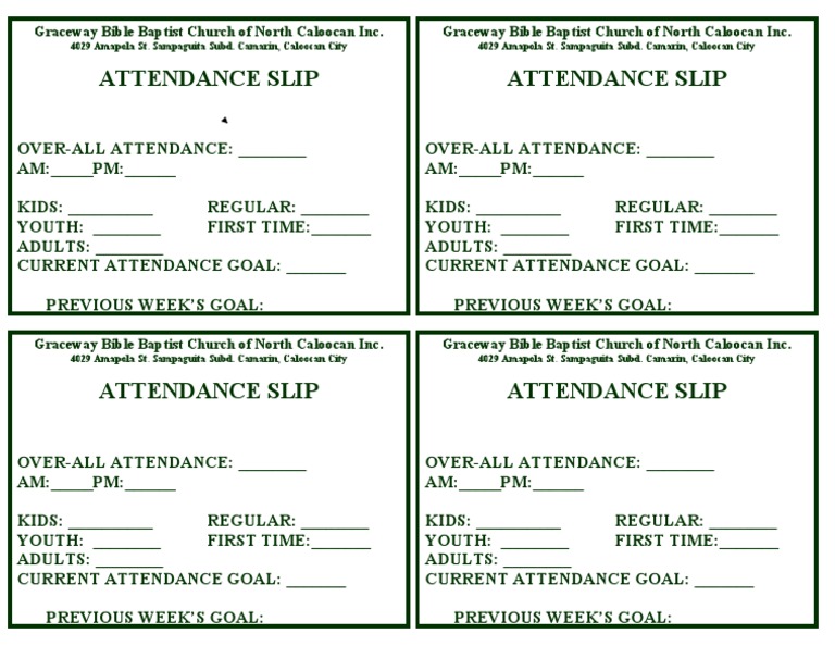 Attendance Slip | PDF | Self-Improvement | Wellness
