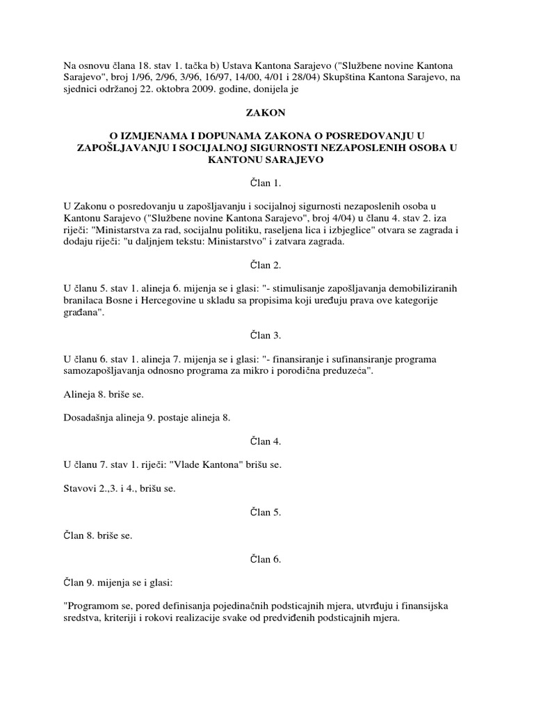 Zakon o Posredovanju U Zapošljavanju - KS - IID | PDF