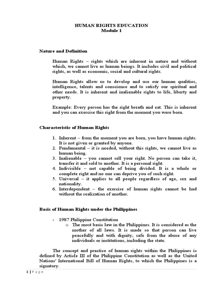 HUMAN RIGHTS EDUCATION Module 1 | PDF | Rights | Human Rights