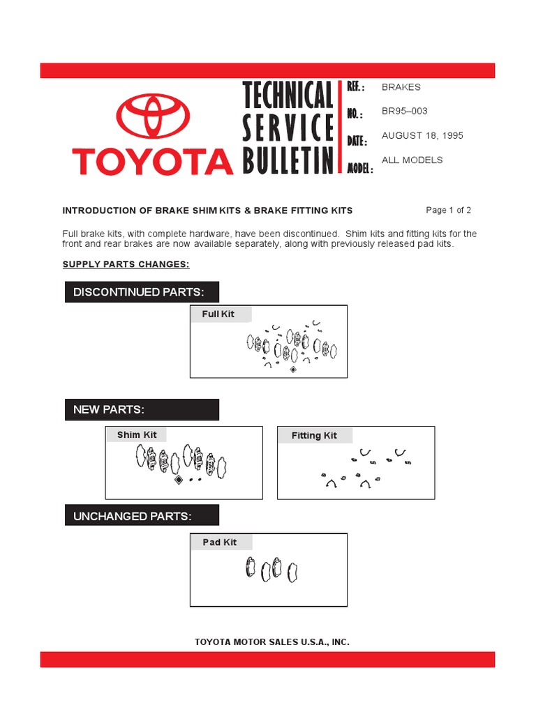 Camry TSB Brake Shim Kits T-BR003-95 | PDF | Technology & Engineering