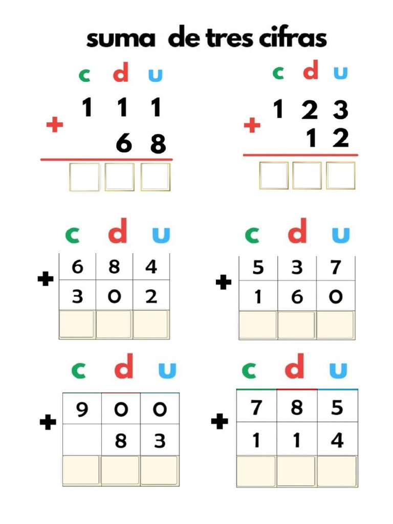 Ficha Sumas y Restas Tres Cifras | PDF