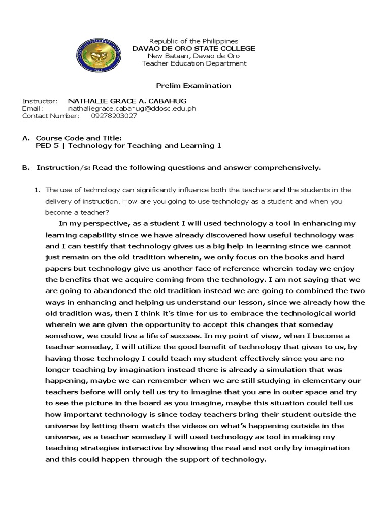 Prelim - Ped 5-Examination Outline | PDF | Educational Technology ...