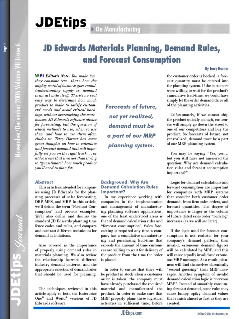 Jdetips: JD Edwards Materials Planning, Demand Rules, and Forecast ...