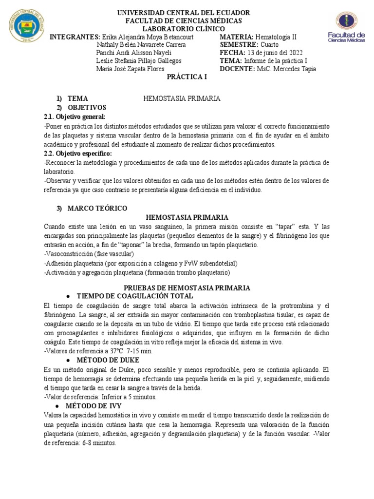 Métodos de Hemostasia: Duke e Ivy | PDF | Plaqueta | Hemostasia