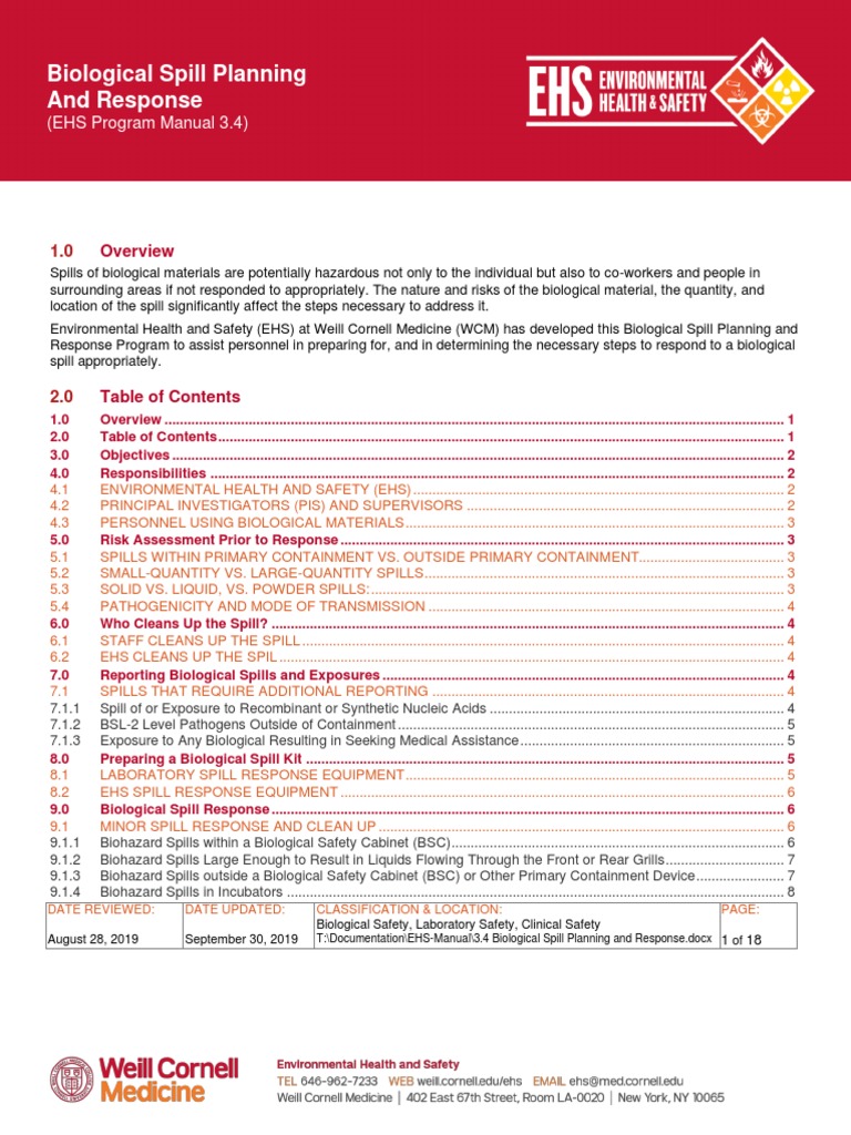 3.4 Biological Spill Planning and Response | PDF | Laboratories ...