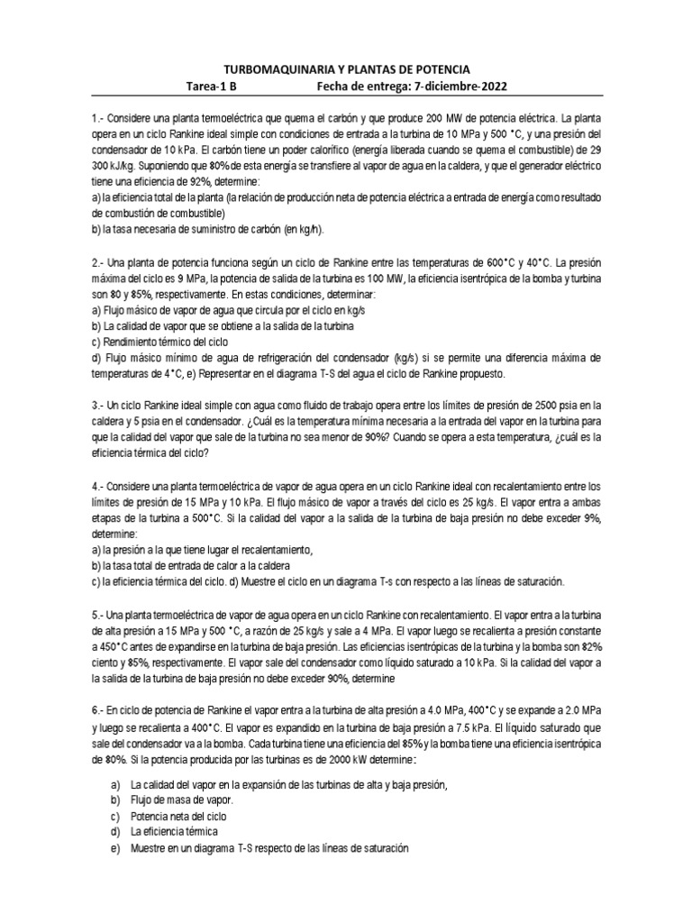 Tarea 1B Ciclo Rankine | PDF | Cantidad | Termodinámica
