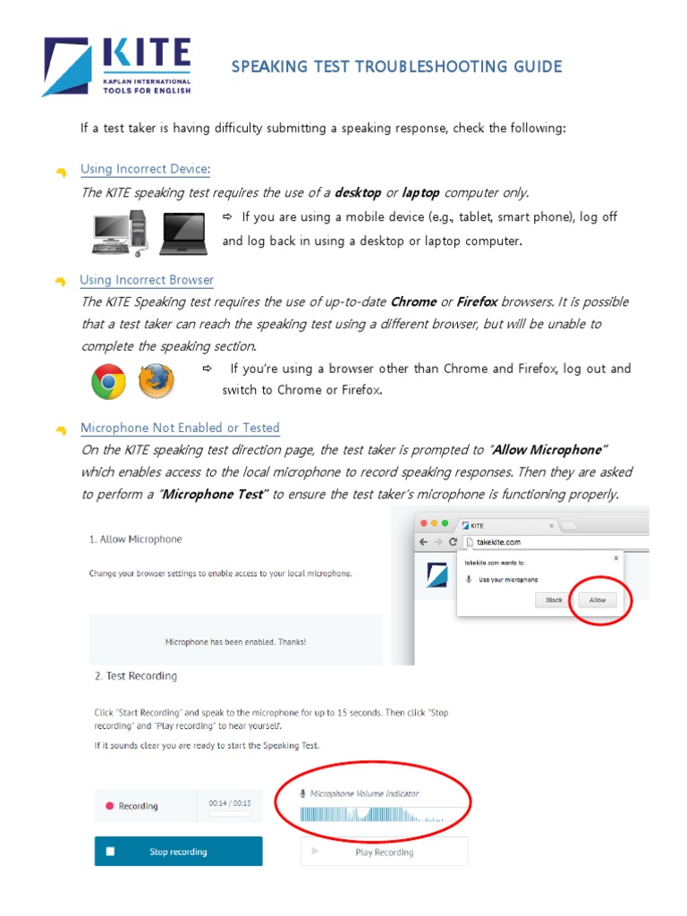 KITE Speaking Troubleshooting Guide | PDF | Laptop | Internet