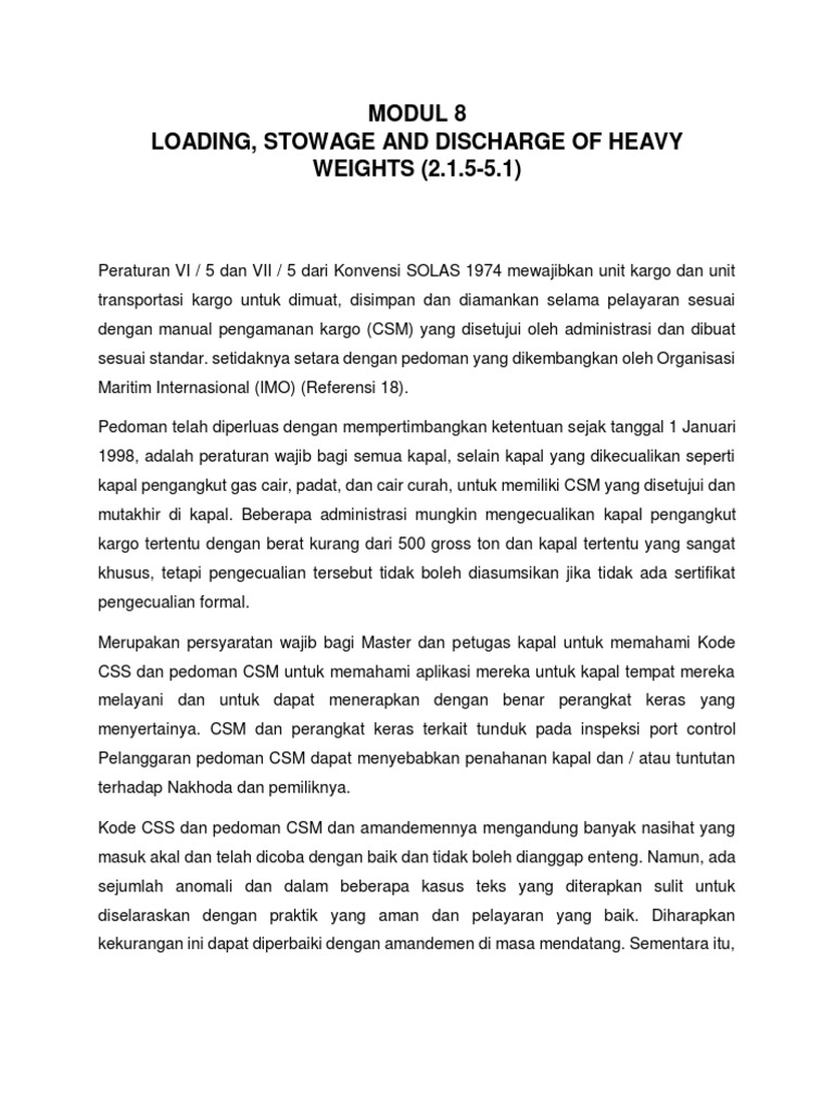Materi Loading, Stowage and Discharge of Heavy | PDF
