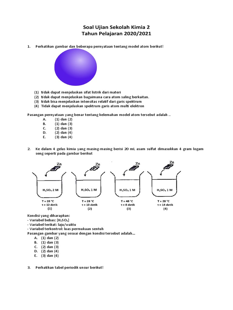 Soal Ujian Sekolah Kimia 2020/2021 | PDF