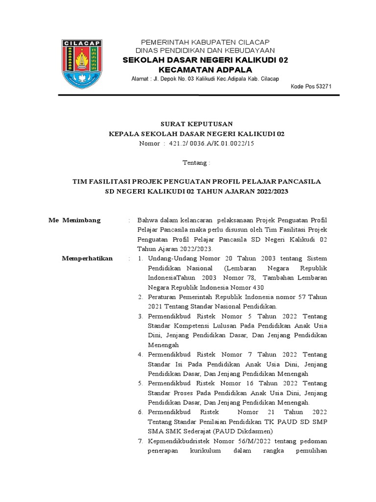 SK Tim Fasilitasi Projek | PDF