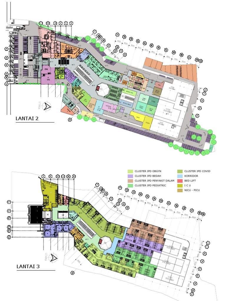 Floor plan diagram of a hospital showing patient room clusters ...