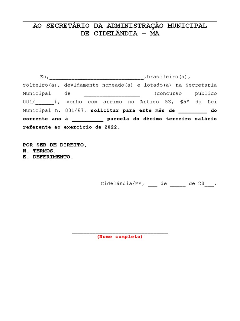 Modelo de Requerimento Do Décimo | PDF