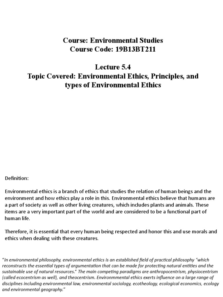 EVS Lecture 5.4 Environmental Ethics | PDF | Environmental Ethics | Environmentalism