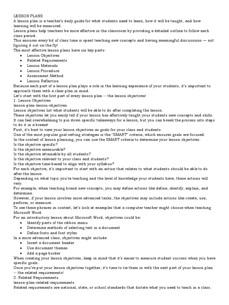 Lesson Plans | PDF | Lesson Plan | Educational Assessment