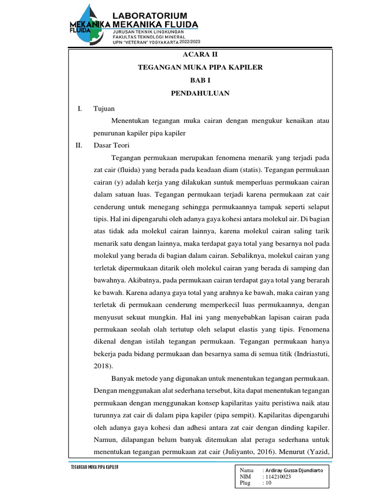 Tegangan Muka pada Pipa Kapiler | PDF