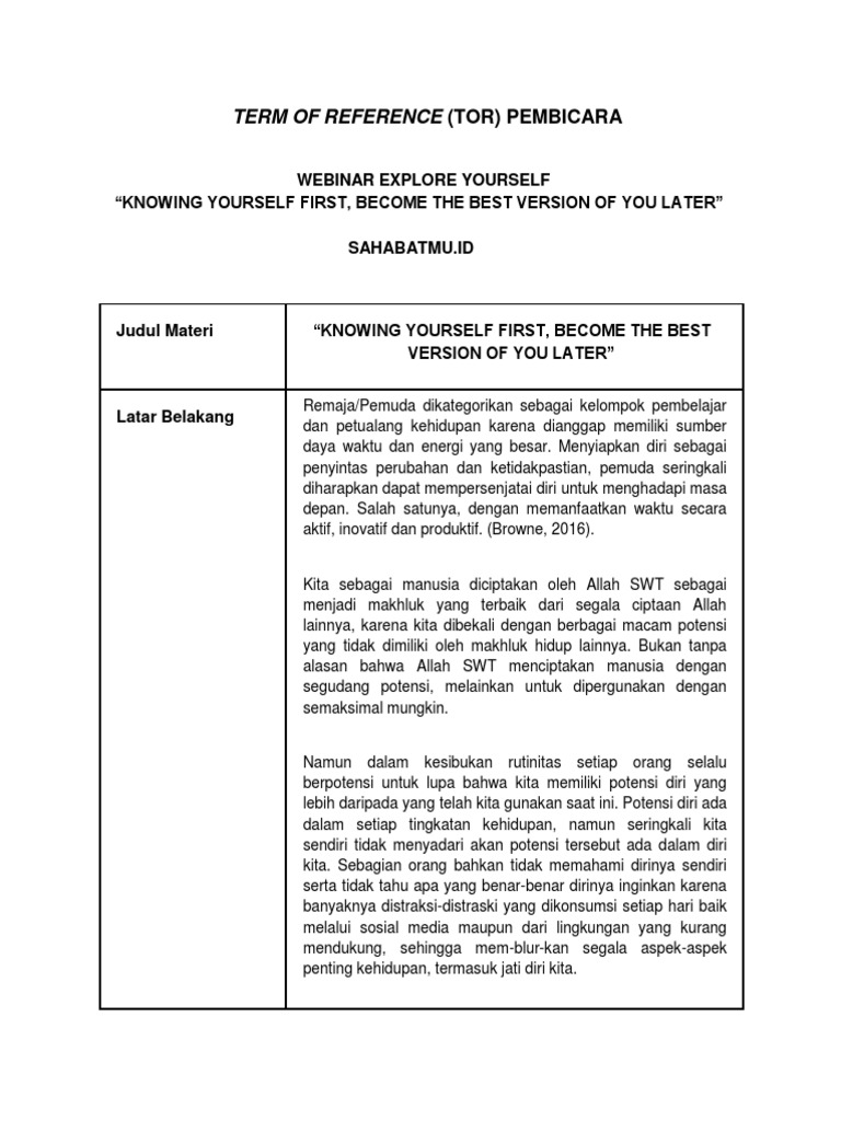 Contoh TOR Webinar | PDF | Karier & Perkembangan