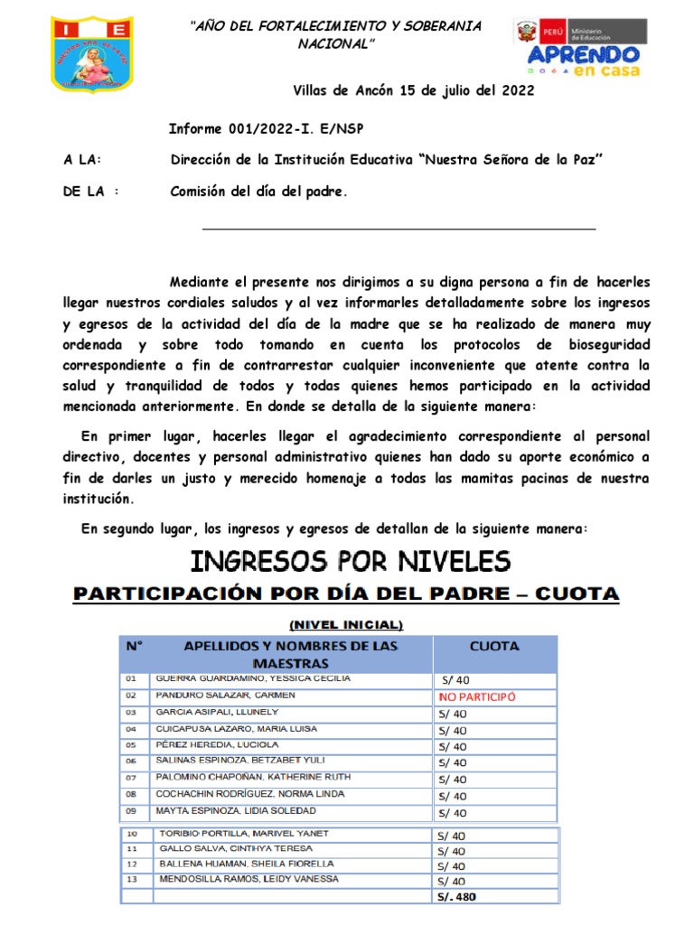 Rendicion de Cuentas Dia Del Padre | PDF