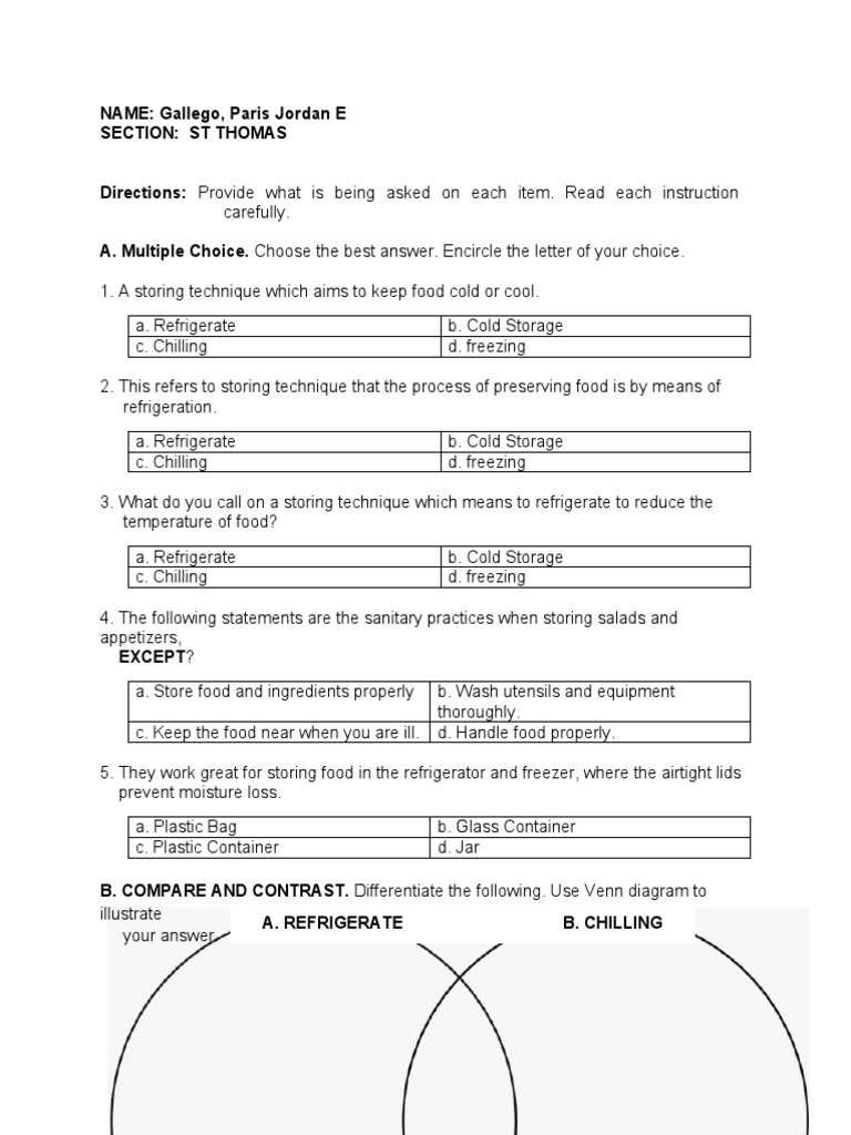 Food Storage Techniques Quiz and Guide | PDF | Refrigerator | Refrigeration