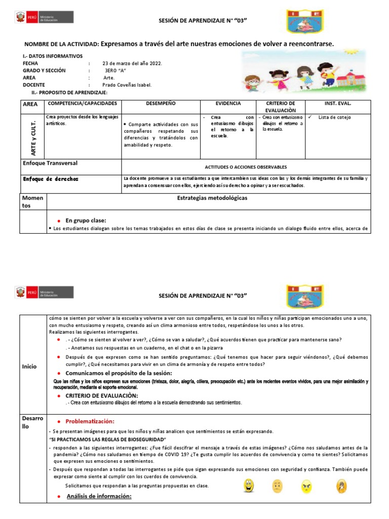 Arte y emociones en el reencuentro escolar | PDF | Aprendizaje | Las ...