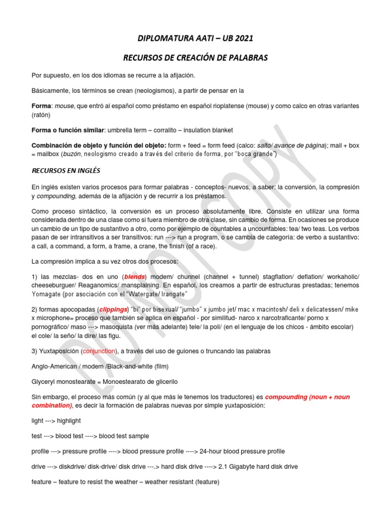 Creación de Palabras en Inglés y en Español | PDF | Lengua española ...