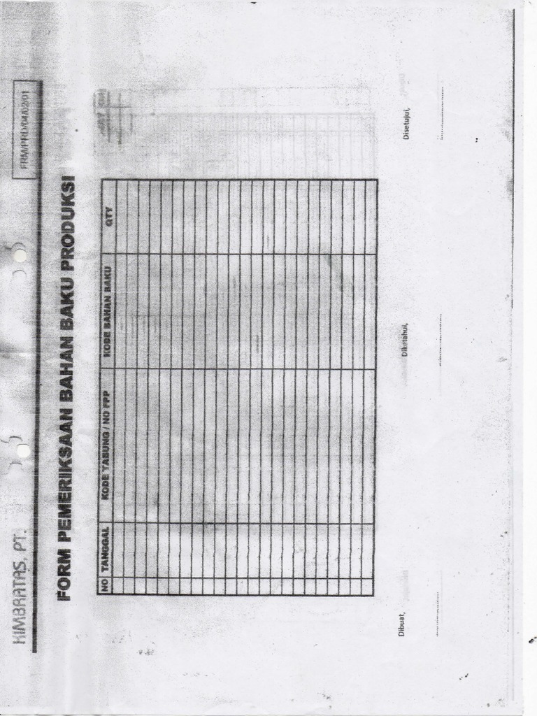 Form Pemeriksaaan Bahan Baku Produksi | PDF