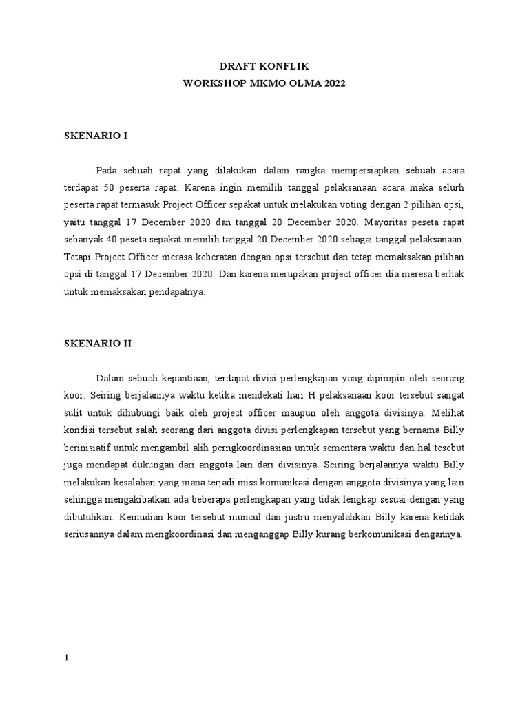 DRAFT WORKSHOP KONFLIK MKMO Pre-Fix | PDF