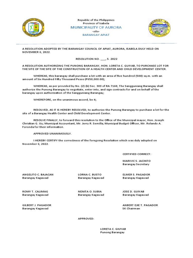 Lot Purchase Resolution | PDF