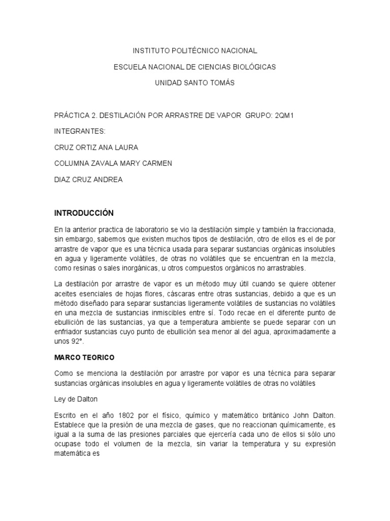 Practica Dos | Descargar gratis PDF | Destilación | Vapor
